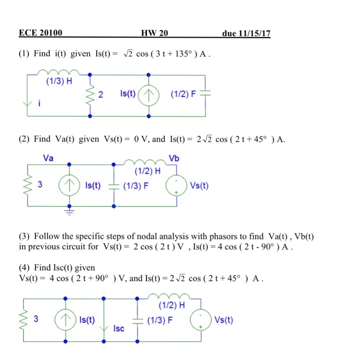 Solved ECE 20100 HW 20 due 11/15/1'7 (1) Find i(t) given | Chegg.com