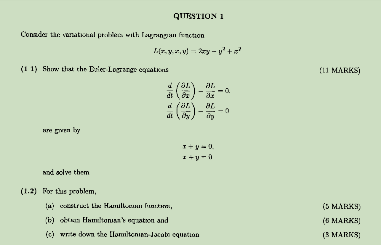 Solved QUESTION 1 Consider the variational problem with | Chegg.com