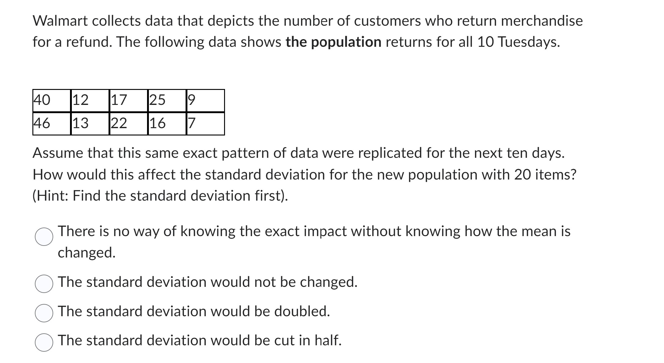 Walmart collects data that depicts the number of | Chegg.com