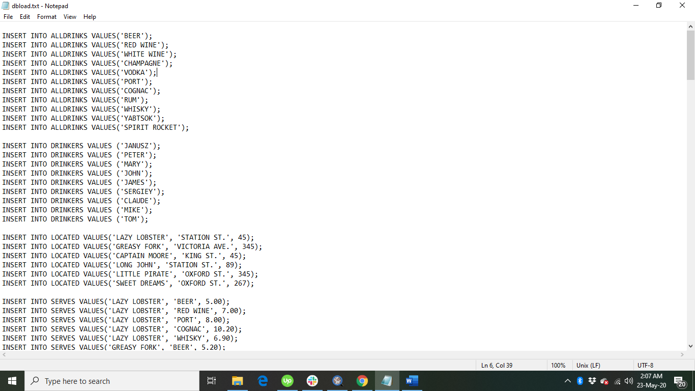Minimize dbcreate.txt - Notepad File Edit Format View | Chegg.com
