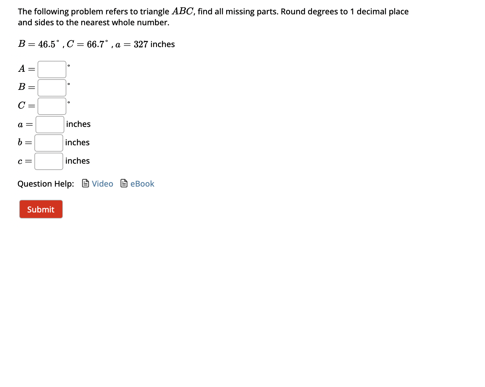 Solved The following problem refers to triangle ABC, find | Chegg.com