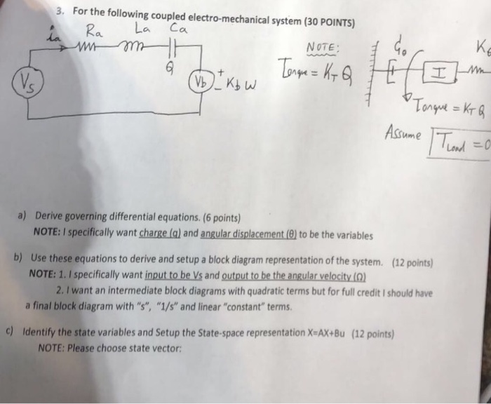 Solved 3. For the following coupled electro-mechanical | Chegg.com Solved 3. For the following coupled electro-mechanical | Chegg.com