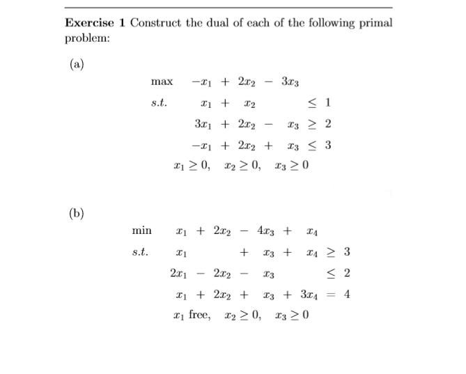 Solved Exercise 1 Construct the dual of each of the | Chegg.com