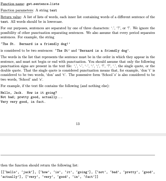 Solved I want to split sentences into a list of lists, based | Chegg.com