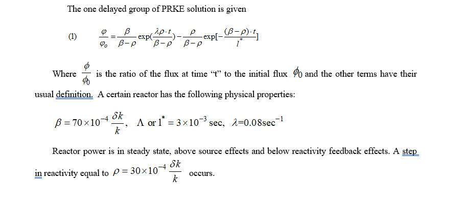 Solved The one delayed group of PRKE solution is given | Chegg.com