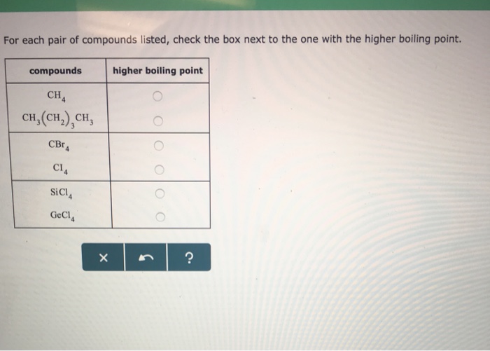 Solved For each pair of compounds listed, check the box next | Chegg.com