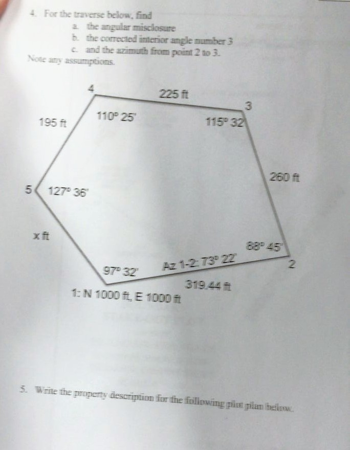 Solved 4 For the traverse below, find a the angular | Chegg.com