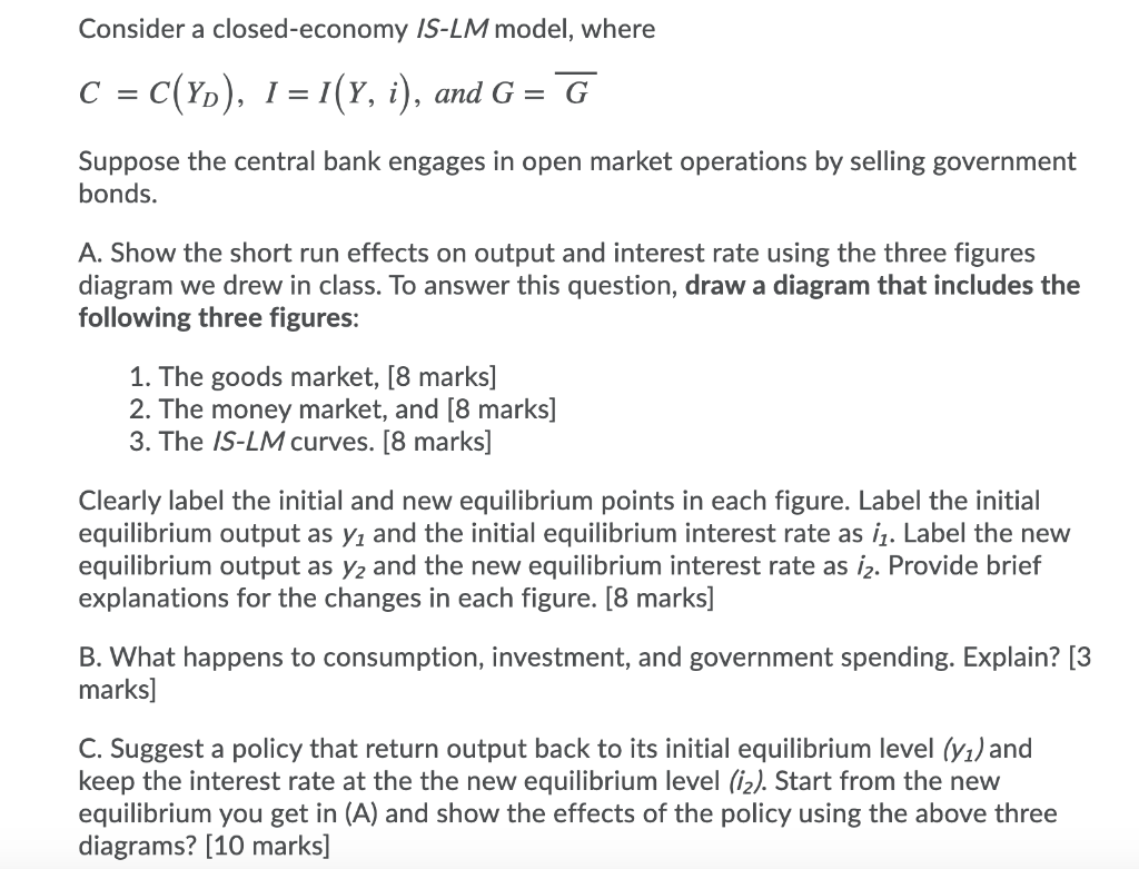 Solved Consider a closed-economy IS-LM model, where C = | Chegg.com