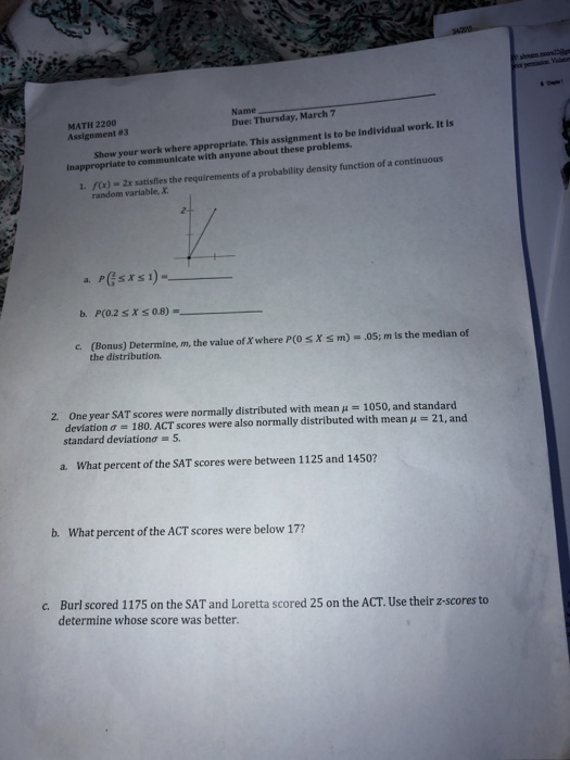 Solved 3 Math 2200 Assignment 3 Name Due Thursday March 7 Chegg