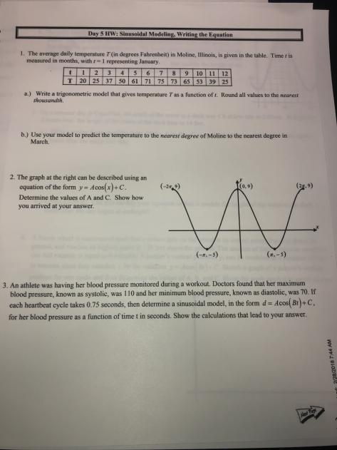 Solved Day 5 HW: Sinusoidal Modeling, Writing the Equation | Chegg.com