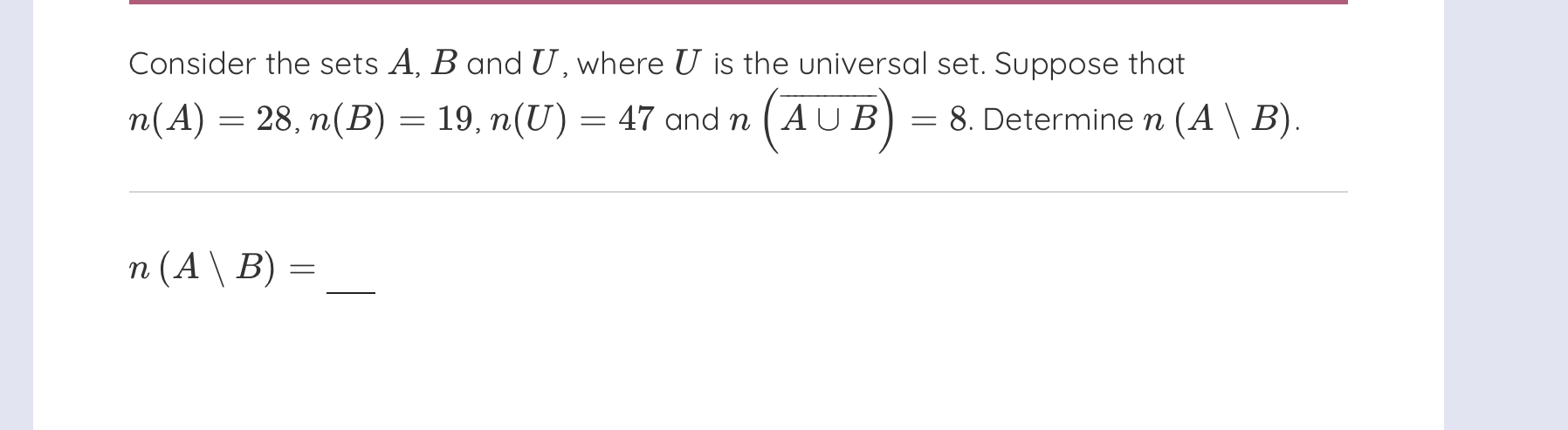 Solved Consider the sets \\( A, B \\) and \\( U \\), where | Chegg.com