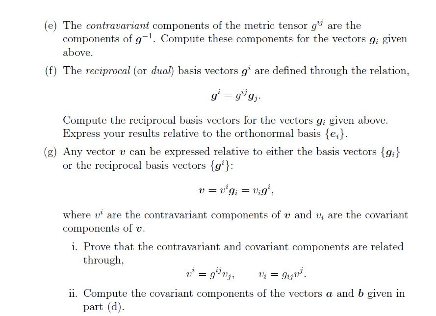 (e) The contravariant components of the metric tensor | Chegg.com