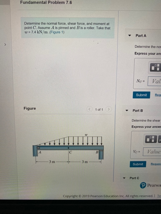 Solved Part A Determine the normal force at point C. | Chegg.com