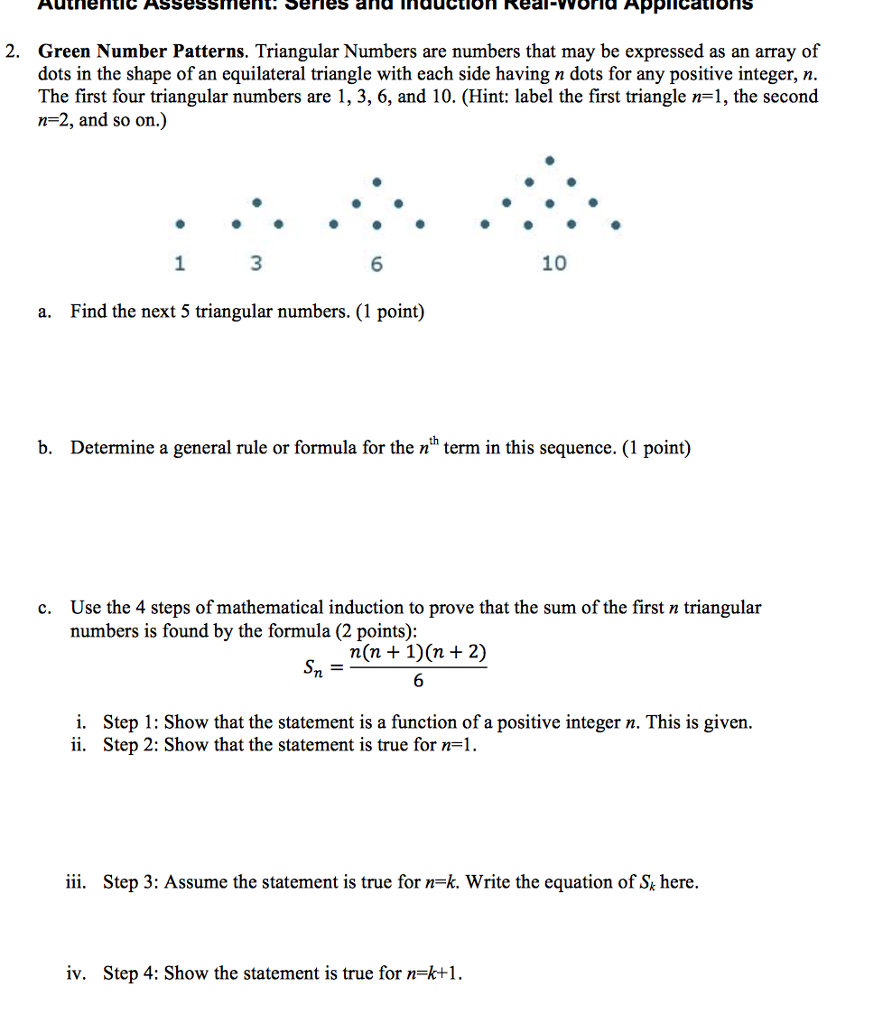 Solved 2. Green Number Patterns. Triangular Numbers are | Chegg.com