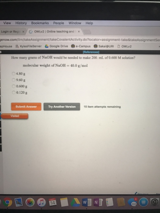 Solved How many grams of NaOH would be needed to make 200. | Chegg.com