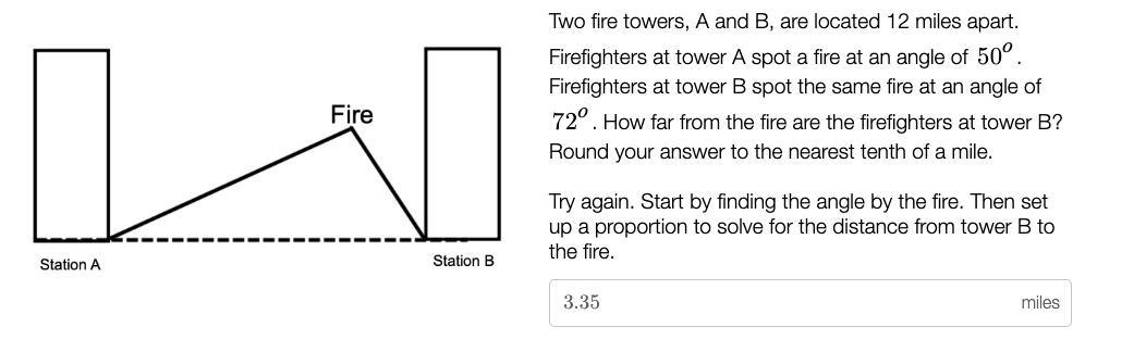 Solved Two fire towers, A and B, are located 12 miles apart. | Chegg.com
