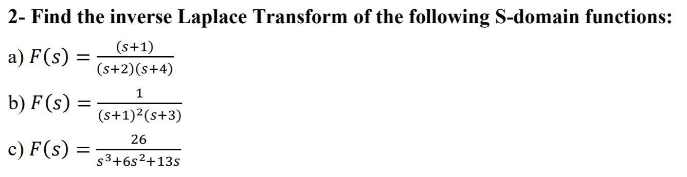 Solved 2- Find the inverse Laplace Transform of the | Chegg.com