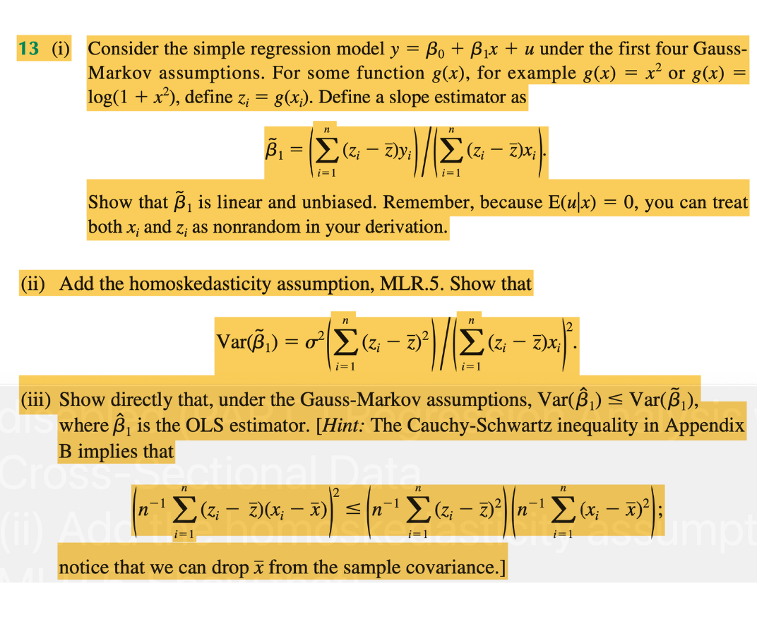 Solved 13 (i) Consider the simple regression model | Chegg.com