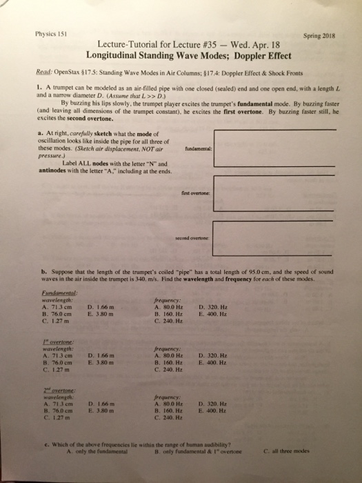 Solved Physics 151 Spring 2018 Lecture-Tutorial for Lecture | Chegg.com