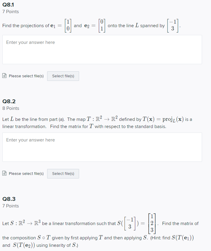 Solved Q8.1 7 Points Find the projections of ei = and e2 = ม | Chegg.com