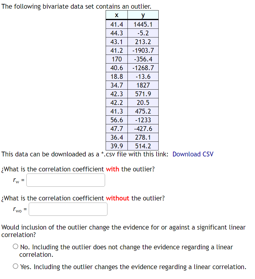 Solved The following bivariate data set containc an nıtlior | Chegg.com