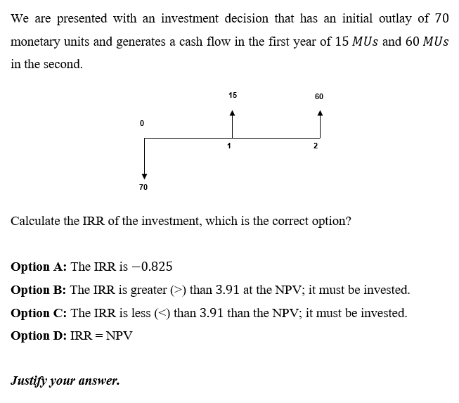 Solved We are presented with an investment decision that has | Chegg.com