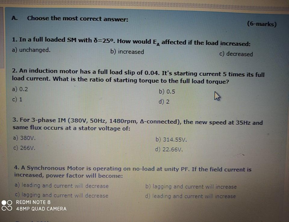 Solved A. Choose the most correct answer: (6-marks) 1. In a | Chegg.com
