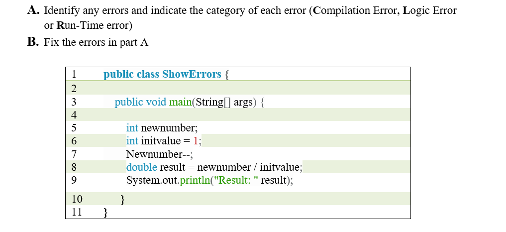 Solved A. Identify any errors and indicate the category of | Chegg.com