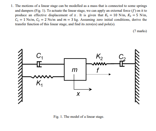 Solved 1. The motions of a linear stage can be modelled as a | Chegg.com