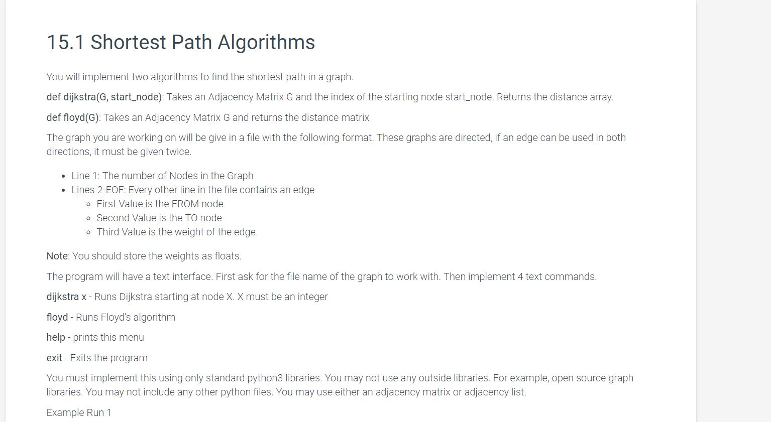 Solved 15.1 Shortest Path Algorithms You will implement two | Chegg.com