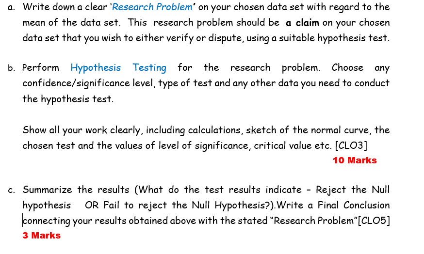 Solved a. Write down a clear 'Research Problem' on your | Chegg.com