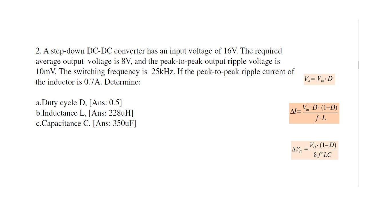 Solved 2. A step-down DC-DC converter has an input voltage | Chegg.com
