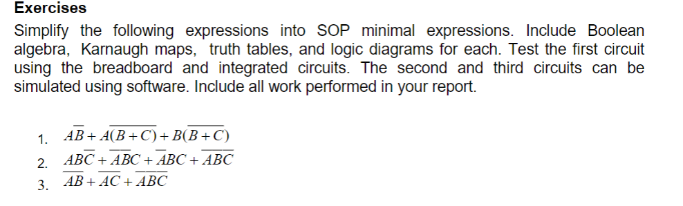 Solved Exercises Simplify the following expressions into SOP | Chegg.com