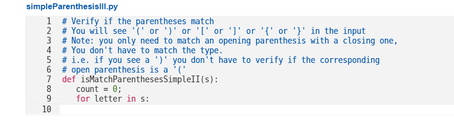 Solved simpleParenthesislll.py # Verify if the parentheses | Chegg.com