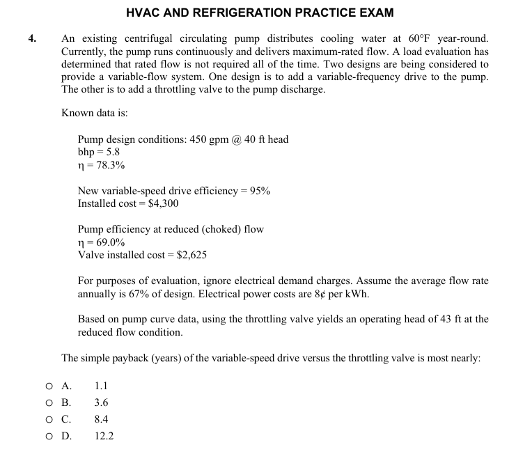 HVAC AND REFRIGERATION PRACTICE EXAM4. ﻿An existing | Chegg.com
