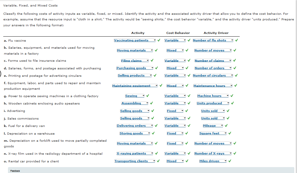 Solved Variable, Fixed, and Mixed Costs your answers in the | Chegg.com