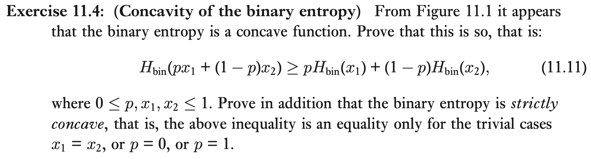 Solved Exercise 11.4: (Concavity of the binary entropy) From | Chegg.com