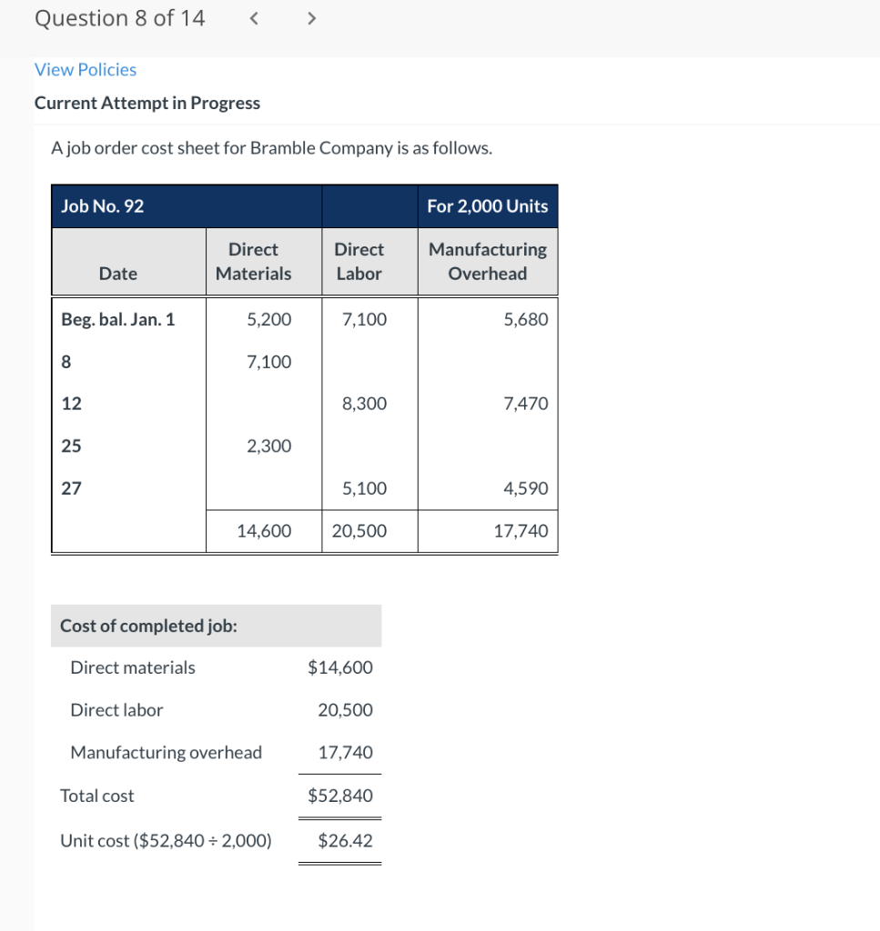 Solved A job order cost sheet for Bramble Company is as | Chegg.com