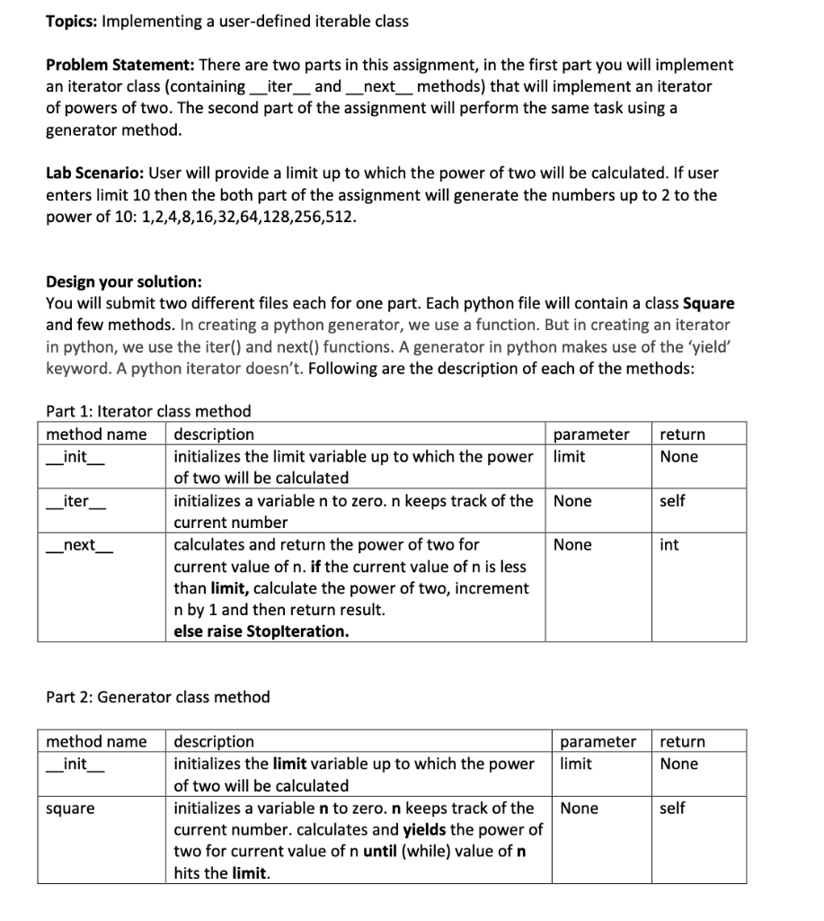 Solved Topics: Implementing a user-defined iterable class | Chegg.com