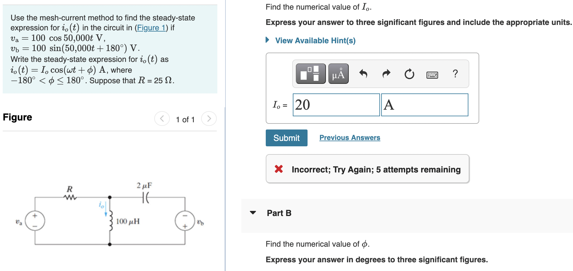 Solved Find the numerical value of Io. Express your answer | Chegg.com