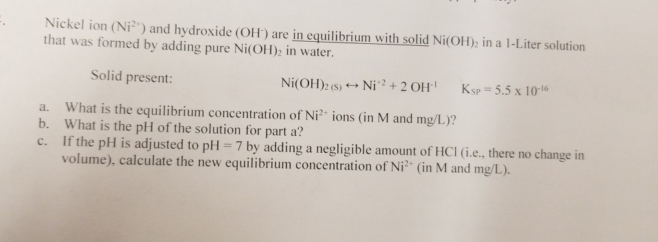 Solved Nickel ion (Ni2) and hydroxide (OH) are in | Chegg.com