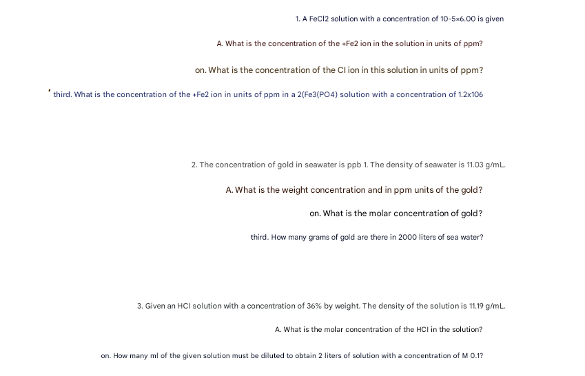 Solved A. ﻿What is the concentration of the +Fe 2 ﻿ion in | Chegg.com