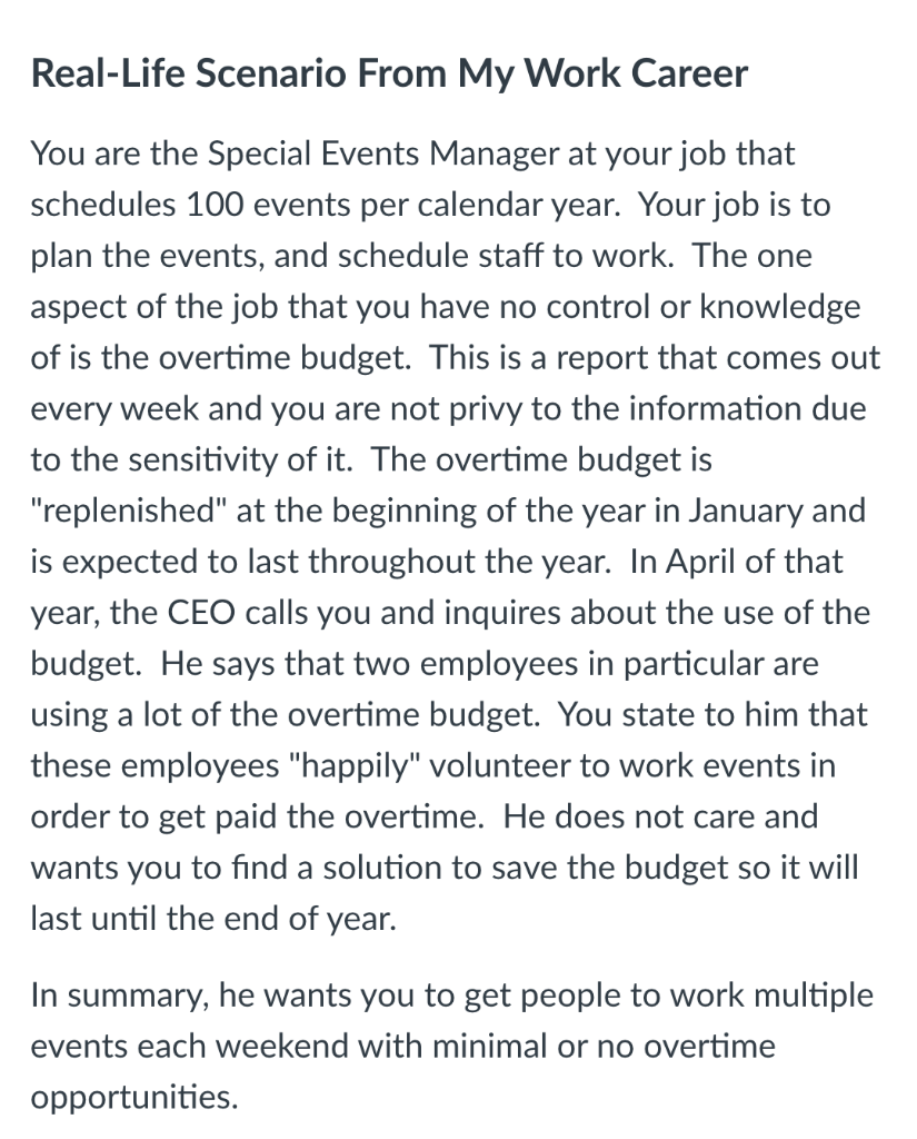 Solved Real-Life Scenario From My Work Career You are the | Chegg.com