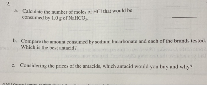 Solved 2. Calculate the number of moles of HCI that would be | Chegg.com
