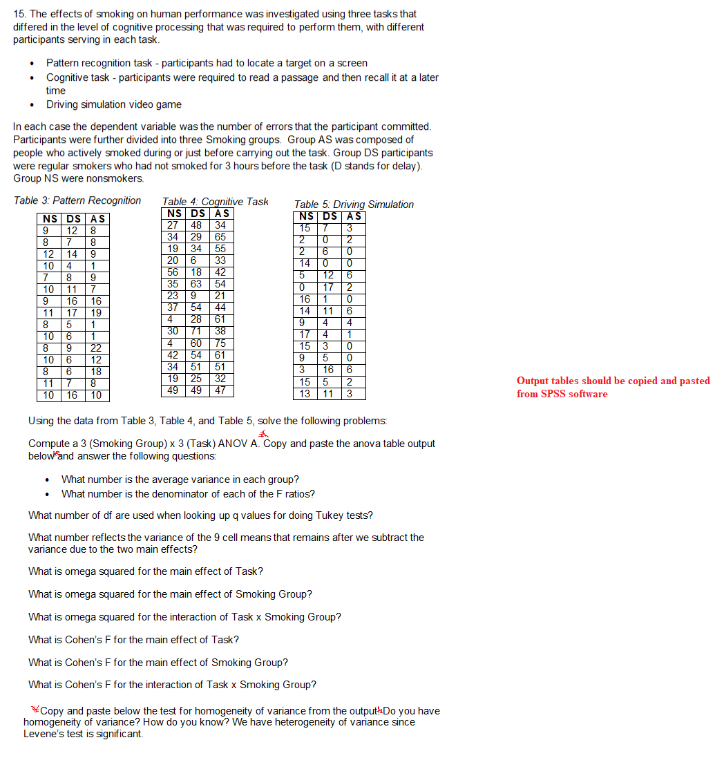 Solved 15. The effects of smoking on human performance was | Chegg.com
