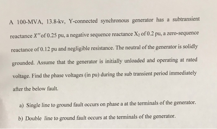 Solved A 100-MVA, 13.8-kv, Y-connected synchronous generator | Chegg.com