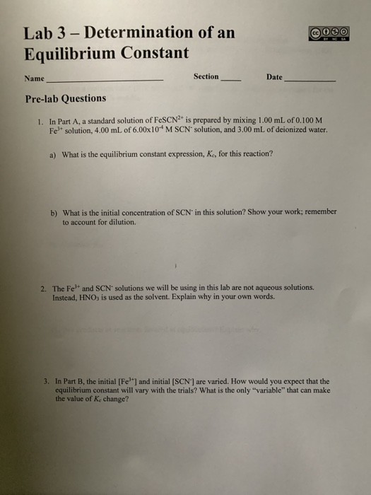 Solved Lab 3 - Determination of an Equilibrium Constant 030 | Chegg.com