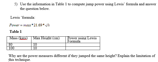 Solved 5) Use the information in Table 1 to compute jump | Chegg.com