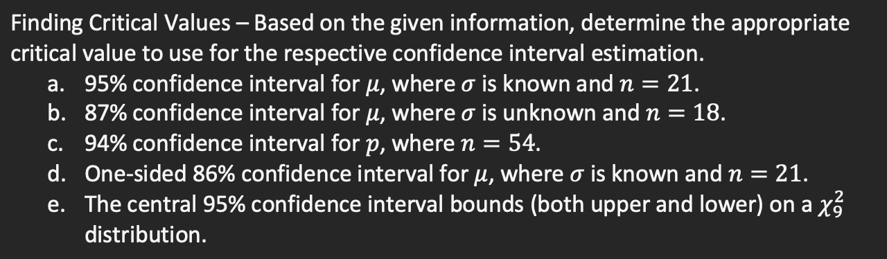 Solved Finding Critical Values – Based on the given | Chegg.com