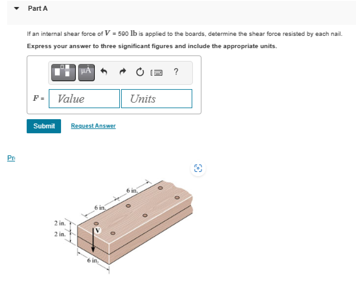 Solved If an internal shear force of V=590lb is applied to | Chegg.com